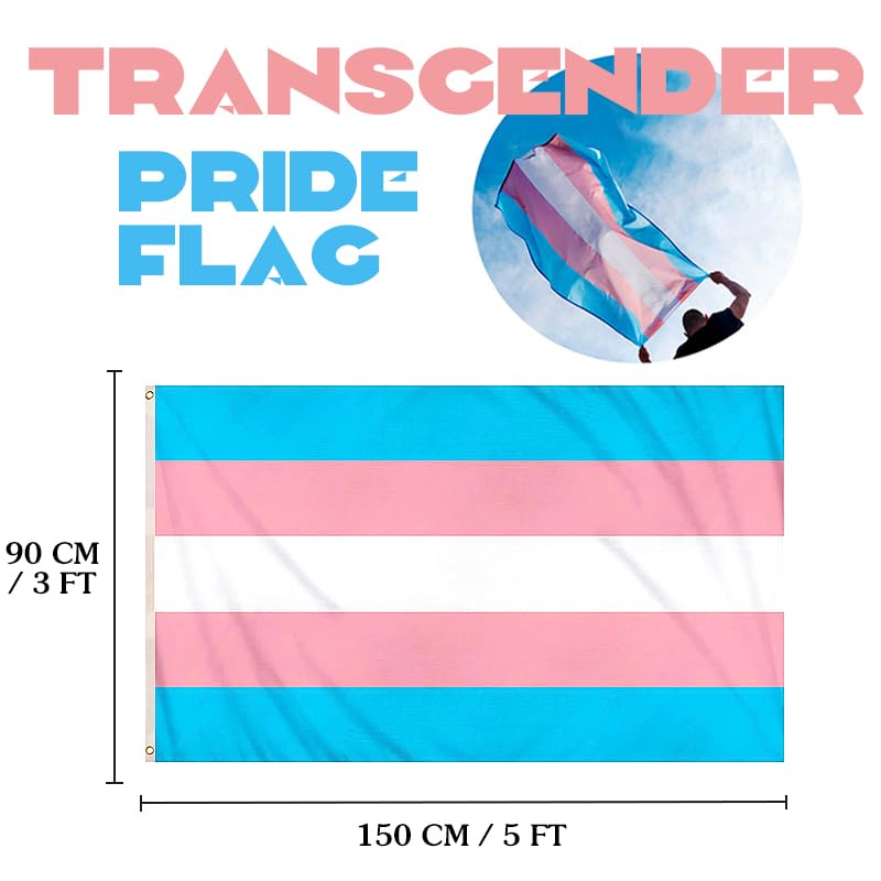 Transgender Flag 5x3Ft, Trans Flag with 2 Metal Eyelets, Bright Color ...