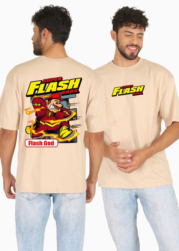 Buy PRONK Flash Bros Men Oversized 100% Cotton Crew Neck Drop Shoulder ...