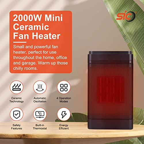 SIC Ceramic Fan Heater, 2000W Portable Electric Heater with 4 Heat ...