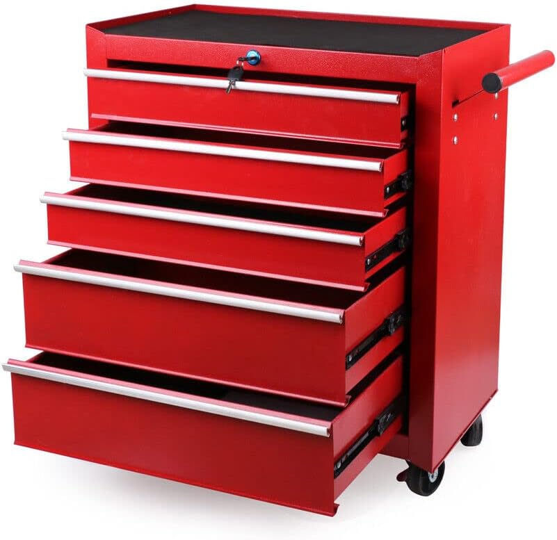 HORUSDY 5-Drawer Tool Cart, Lockable Storage Trolley Workshop Rolling ...