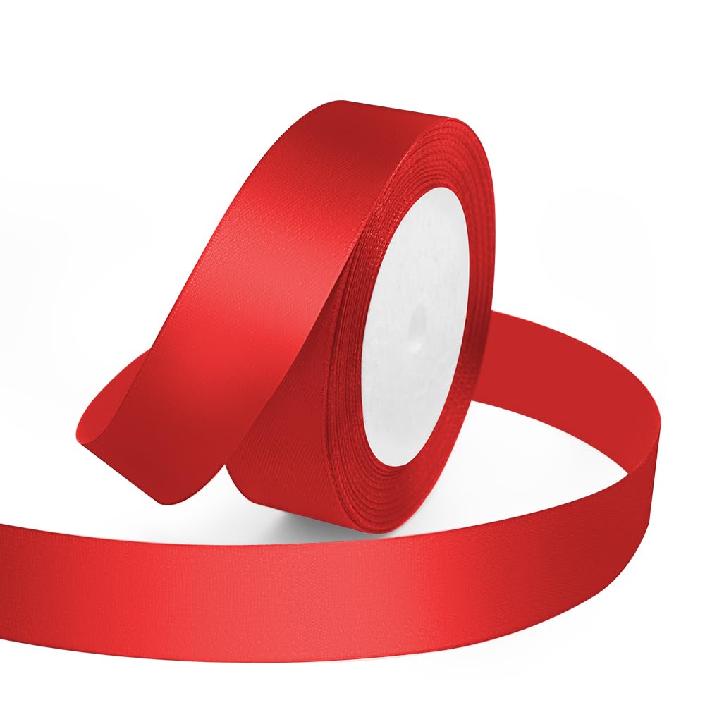 Amazon.com: KMER LIFE 1 Inches x 25 Yards Red Satin Ribbon Solid Fabric ...
