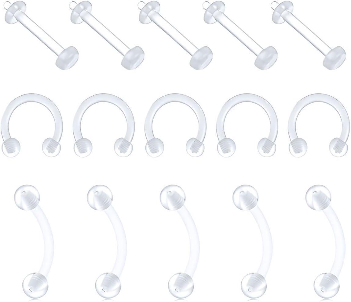Amazon.com: Amoina 15pcs-B Clear Piercing Retainers For Surgery Bioflex ...
