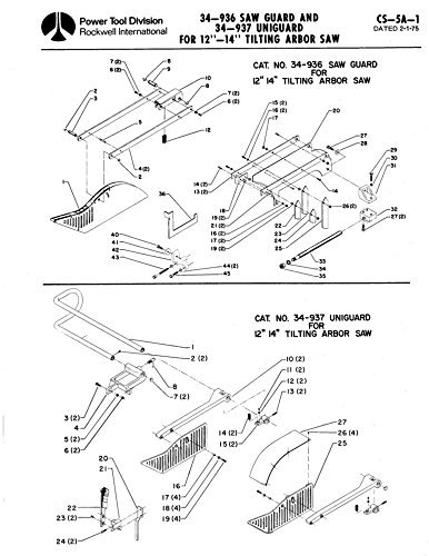 Delta Rockwell 34936 SAW GUARD 34937 UNIGUARD 12÷14÷ TILTING ARBOR SAW ...