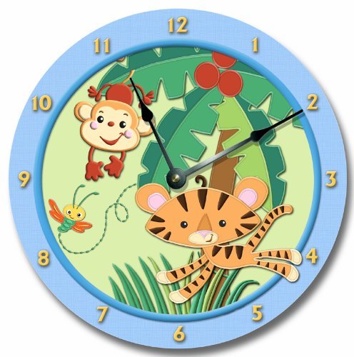 Buy RAINFOREST JUNGLE animals wall art clock nursery large 10 1/2 ...
