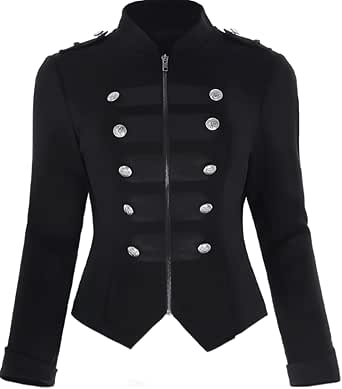 CAMDOM Womens Victorian Steampunk Jacket Fashion Military Crop Zip Up ...