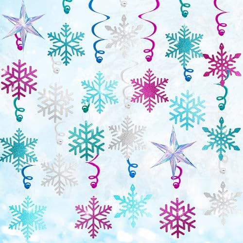Amazon.com: 20 Pcs Winter Snowflake Hanging Swirl Decorations ...