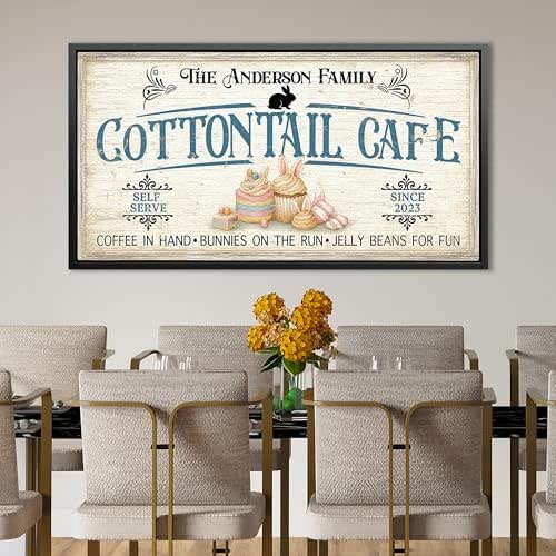 Amazon.com: AWESOMETIK Personalized Cottontail Cafe Canvas Sign, Spring ...