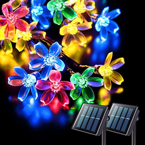oopswow Solar Flower String Lights,2PACK 50 LED Solar Fairy Light ...