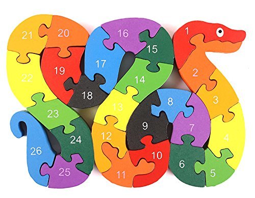 OFKPO Alphabet Jigsaw Puzzle Wooden Snake Letters Numbers Block ...