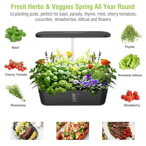 52 Pods Hydroponics Growing System Kit, Indoor Herb Garden with Smart ...