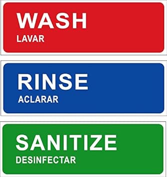 Amazon.com: Outdoor/Indoor 9" x 3" - Wash, Rinse, Sanitize Sink Labels ...