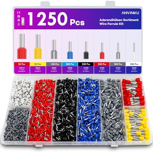 ANVINKU Wire Ferrules kit, 1250PCS Wire Ferrules, Insulated Bootlace ...