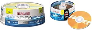 Amazon.com: Maxell 15-Pack 4.7GB 2X Rewritable DVDs and 16x Write-Once ...