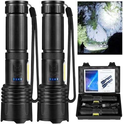 GISAEV Rechargeable 3,000 High Lumens Flashlights, 2 Pack Super Bright ...