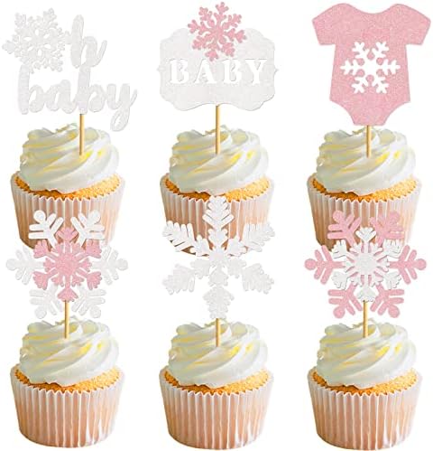 Amazon.com: 24pcs Snowflake Oh Baby Cupcake Toppers, Little Snowflake ...