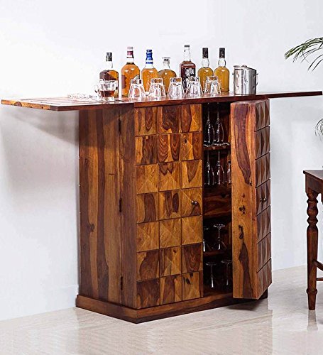 WeeHom Furniture Sheesham Wood Bar Cabinet with Door Storage for Home ...