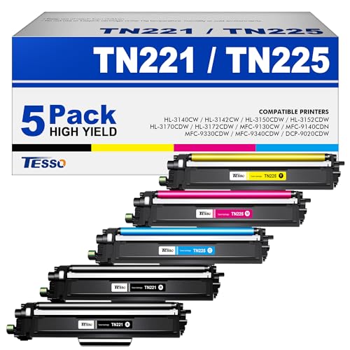 TN221 TN225 5 Pack High Yield Replacement for Brother TN-221 Toner ...