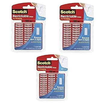 Scotch Restickable Strips, 1-inch X 3-inch, Clear, 6-Strips (R101), 3 ...