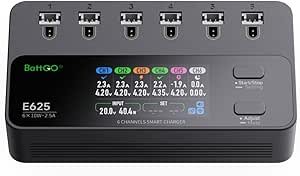 Amazon.com: ISDT E625 6 Channels 1S lipo Charger Discharger Storage 3.70/4.20V BT2.0 PH2.0 lipo ...