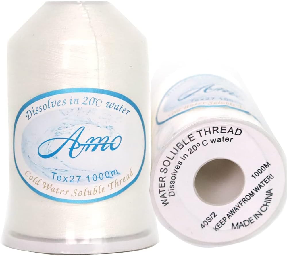 Amazon.com: Asmoothread Long Raw White Water Soluble Sewing Thread 1000 ...