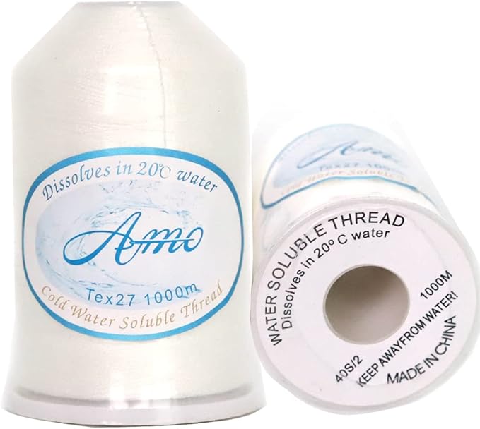 Amazon.com: Asmoothread Long Raw White Water Soluble Sewing Thread 1000 ...