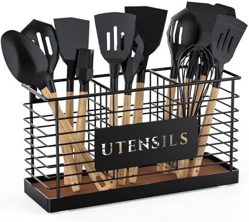Amazon.com: SODSAI Large Utensils Holder in Sleek Matte Black with ...