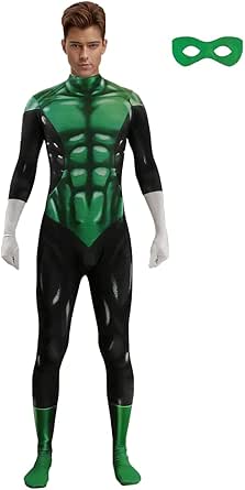 Amazon.com: Green Superhero Bodysuit Muscle Onesie Halloween Cosplay ...