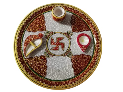 Buy Marble Traditional Rajasthan Kundan Studded Hand Painted Pooja ...