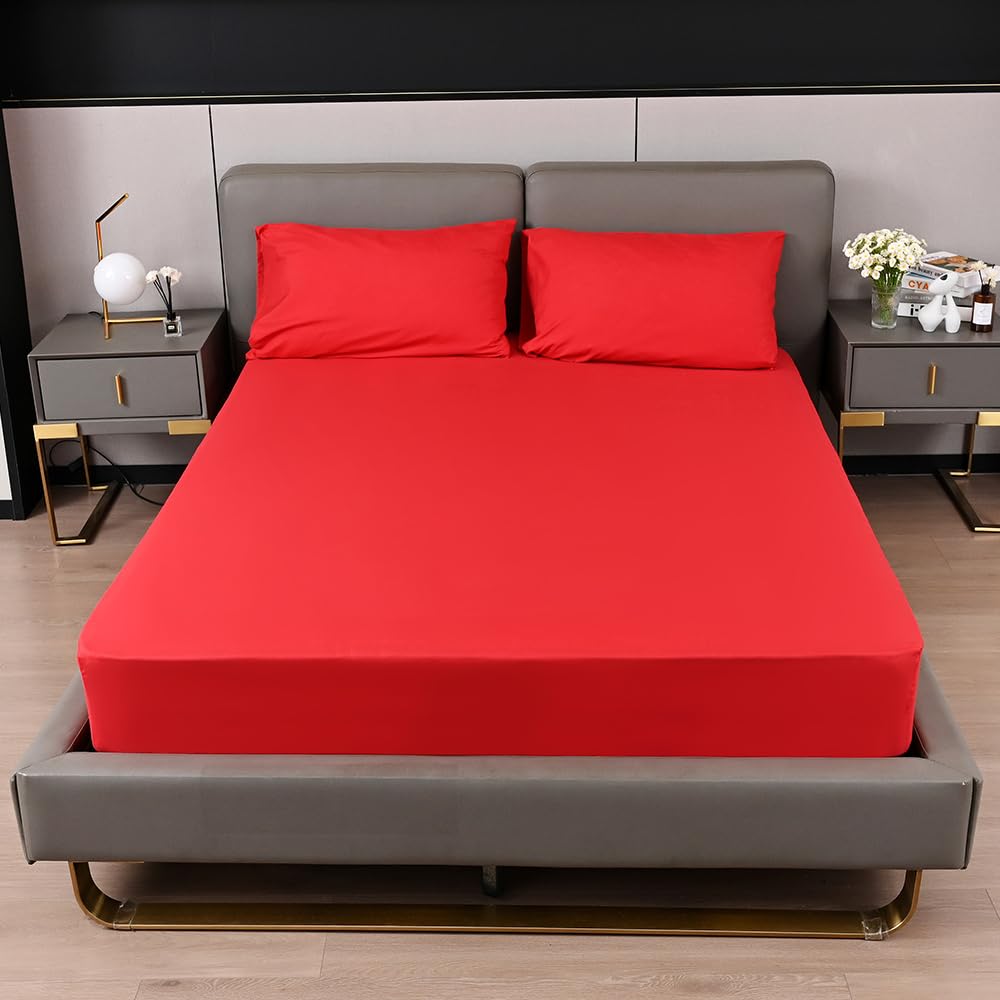 king Size Fitted Sheets Red Poly Cotton 25cm King Fitted Sheet 152x200 ...