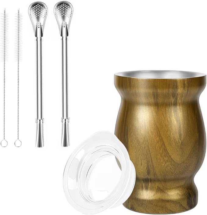 Amazon.com | Beruth Bombilla Yerba Mate Gourd, 8oz Stainless Steel Tea ...