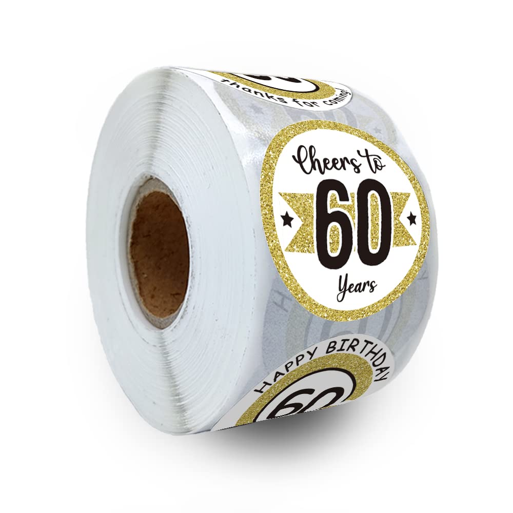 Rewidparty White Gold 60th Birthday Stickers Rolls Cheers To 60 ...
