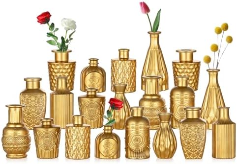 Amazon.com: Glass Gold Bud Vases for Centerpieces: Glasseam Vintage ...