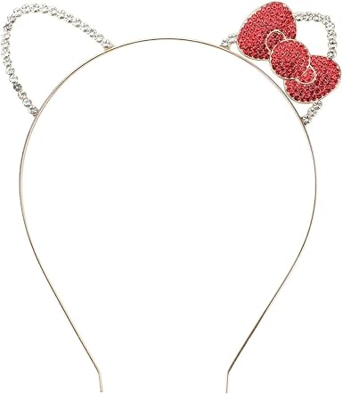 Amazon.com: Hello Kitty Ears & Bow Cosplay Glitzy Metal Headband ...