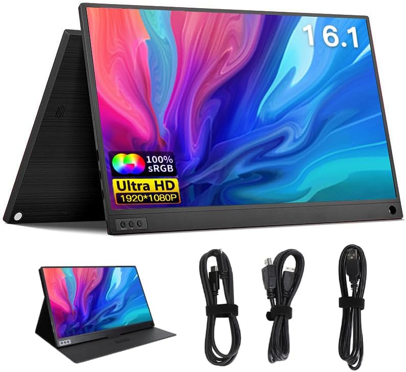 16.1 inch Portable Monitor, 1920x1080P IPS Computer Gaming Display with ...