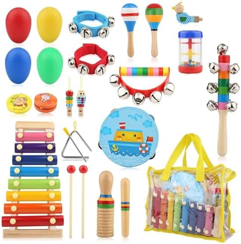 Andanna Kids Musical Instruments for Toddlers,25 Pcs 13 Types Wooden ...