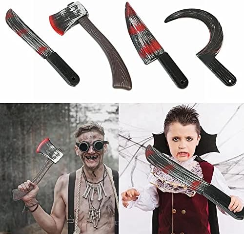 4Pc Plastic Bloody Props Weapon Knife Ax Sharp Cleaver Sickle Role ...
