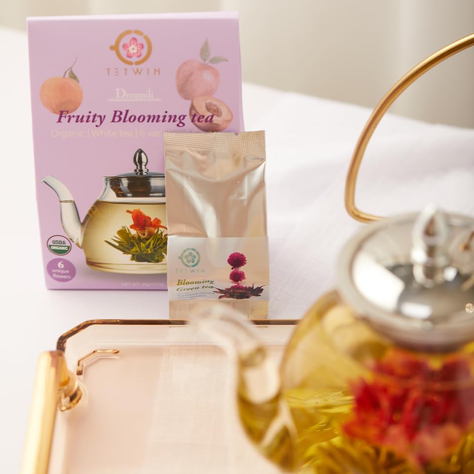 Amazon.com | TETWIN Organic Blooming Tea Flowers 6 Pack with Glass ...
