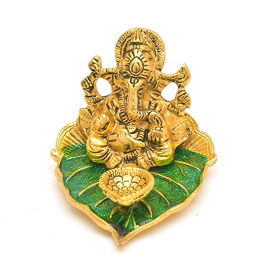 Buy laddugopal24x7 Metal Patta Ganesh Idol with Deepak Diya, Ganesh ...