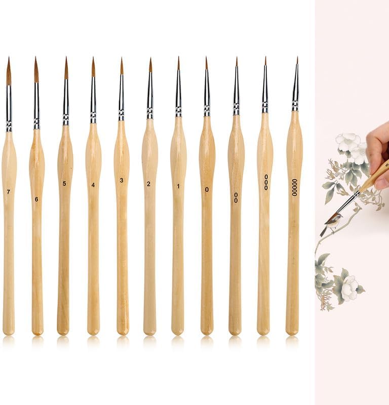 Amazon.com: 11 Pcs Miniature Detail Paint Brush Set with Natural Wood ...