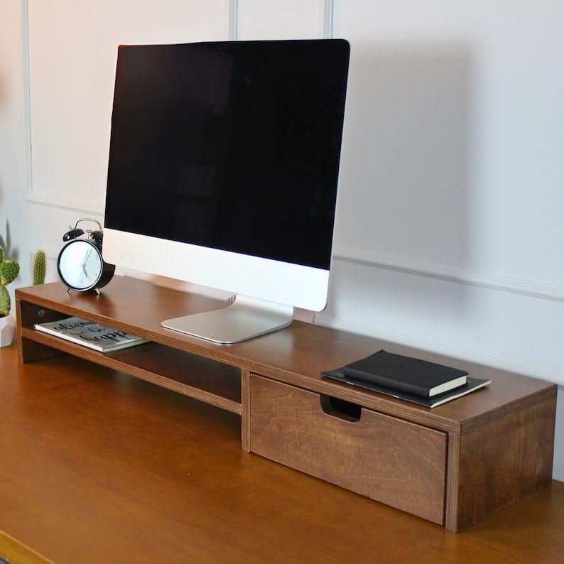 Carpentray Wooden Computer Monitor Stand Monitor Riser Desk Shelf ...