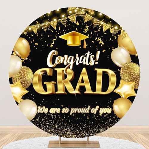 Amazon.com : Laeacco 6x6ft Congrats Grad Round Backdrop Trencher Cap ...