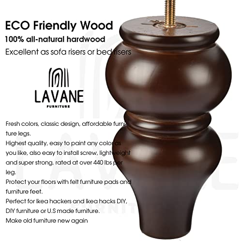 La Vane 6 inch / 15cm Wooden Furniture Legs, 4PCS Walnut Soild Wood ...