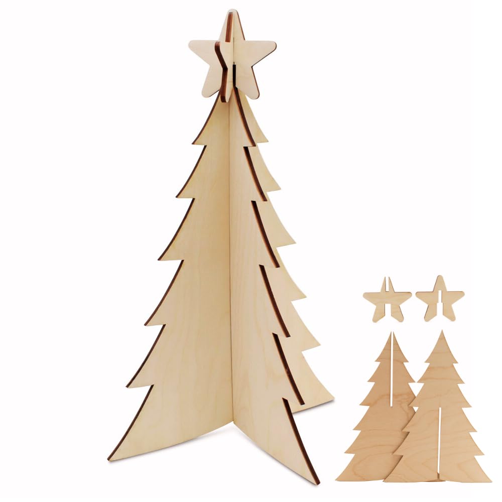 Amazon.com: 4-Pc Slotted Wooden Christmas Tree 36-inch, Pack of 1 Table ...