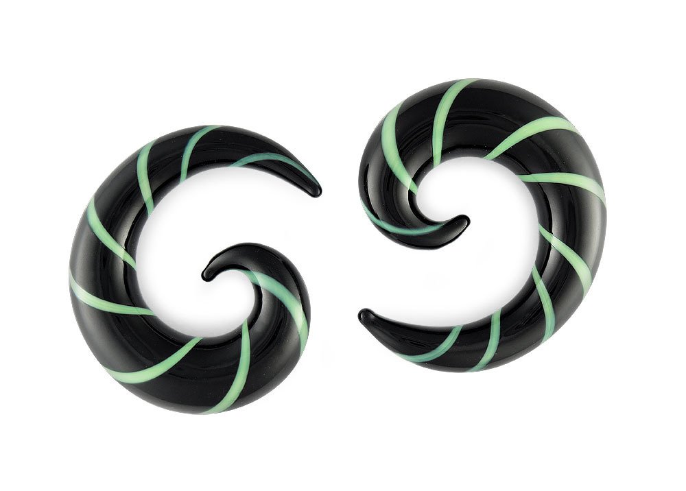 Amazon.com: Pair Black and Green Pyrex Glass Spiral 0g 0 Gauge 8mm ...