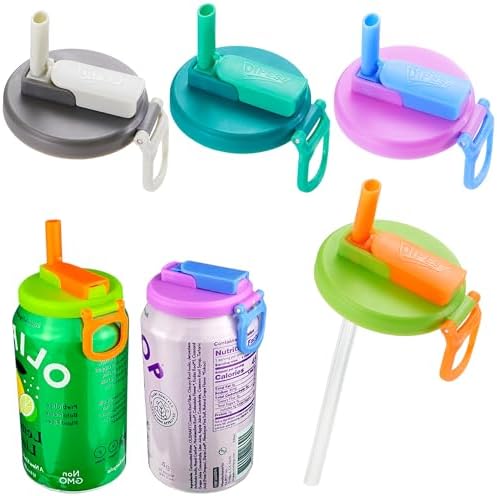 DIPESI 4-pack 4 Color Soda Can Lids with straw, Soda Can Covers with ...