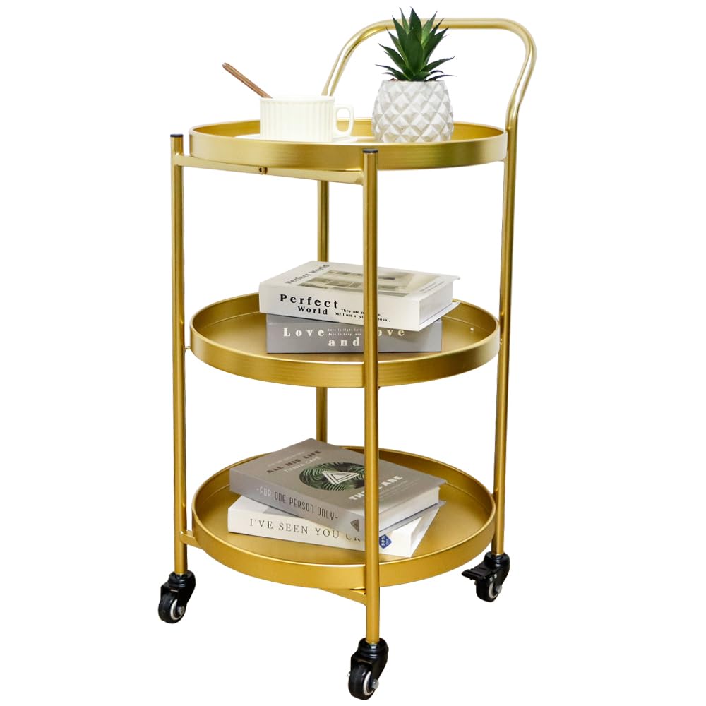 Amazon.com - TRIROCKS 18 * 31" H Round Gold 3-Tier Rolling Bar Cart ...