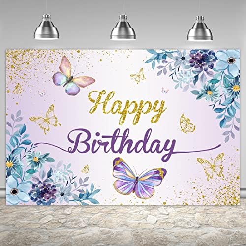 Amazon.com : Generic 6x4ft Butterfly Happy Birthday Backdrop - Purple ...