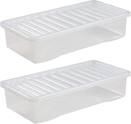 VTL® 43 Litre Underbed Clear Plastic Storage Boxes With Clear Lids Home ...