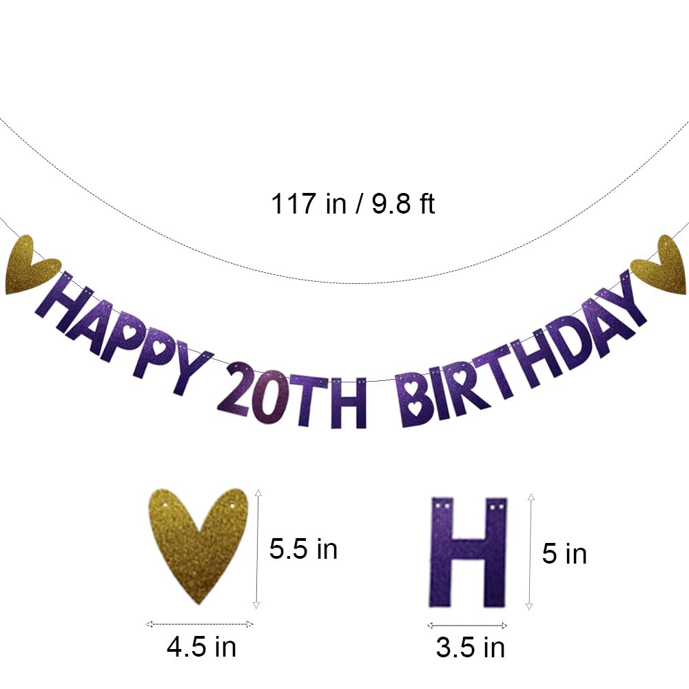 Snapklik.com : Happy 20th Birthday Banner, Pre-Strung, Purple Glitter ...