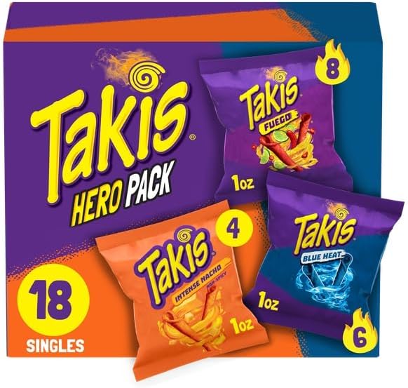 Amazon.com: Takis Assorted Hero Pack 18 Count, Fuego (8), Blue Heat (6 ...